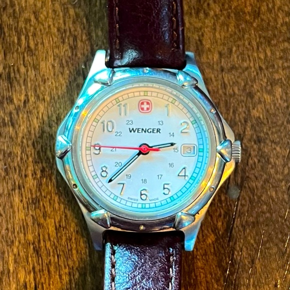 Wenger | Accessories | Wenger Unisex Swiss Watch Silver Brown Leather ...